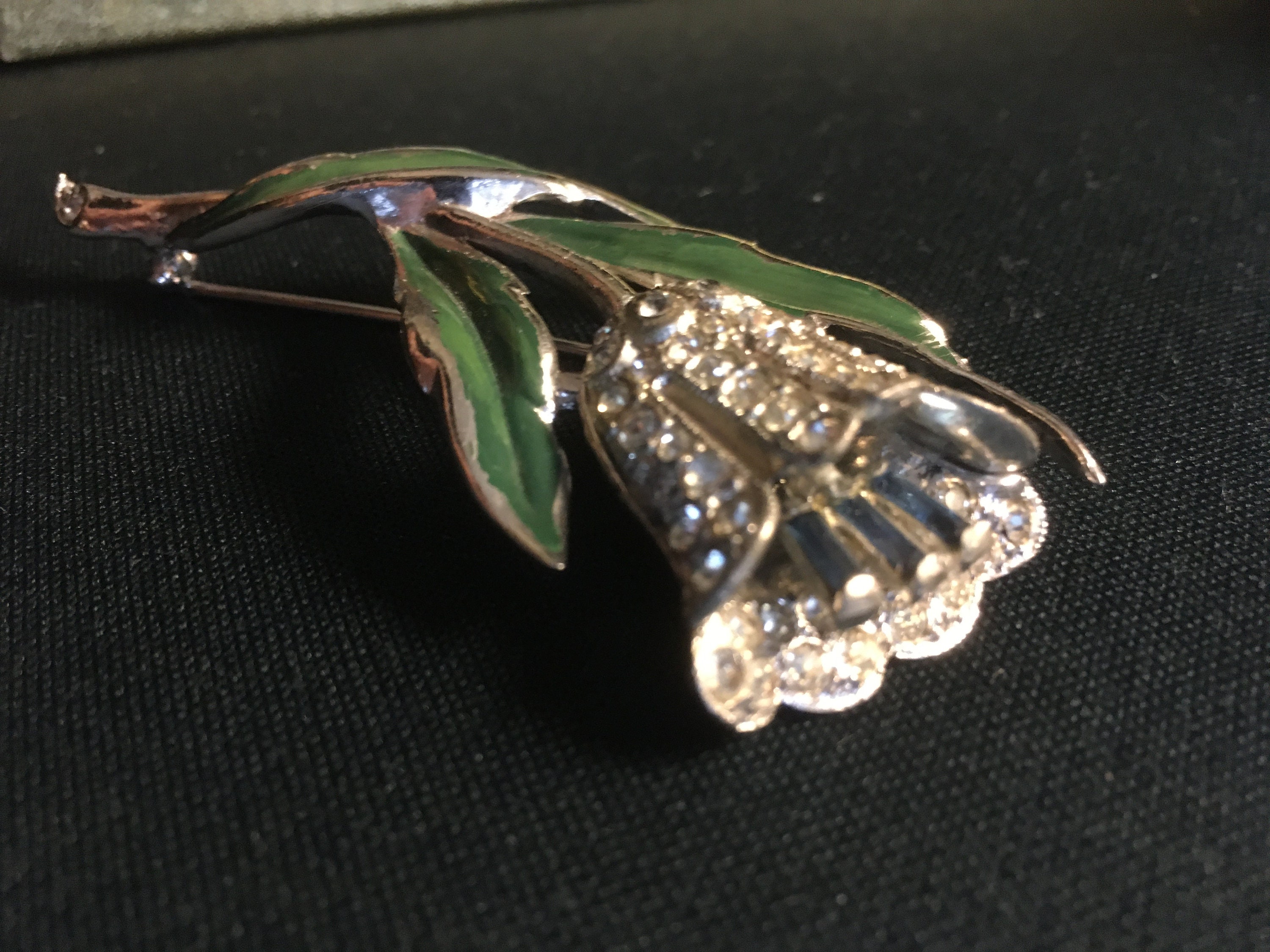 Enameled Tulip Brooch With Original Rhinestones And Trembler Etsy