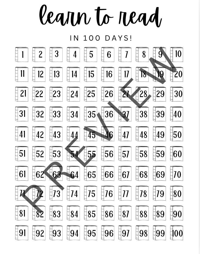 Learn to Read in 100 Days Progress Chart - Etsy