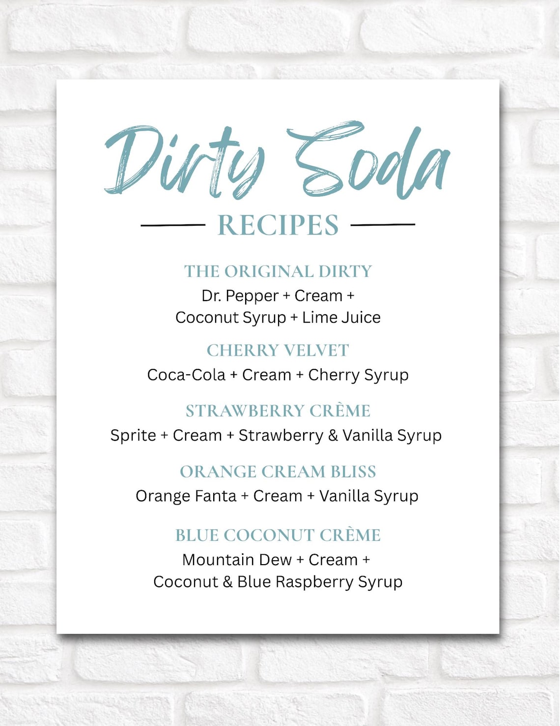 Dirty Soda Bar Sign – Printable Menu – Digital Download - 4th of July ...