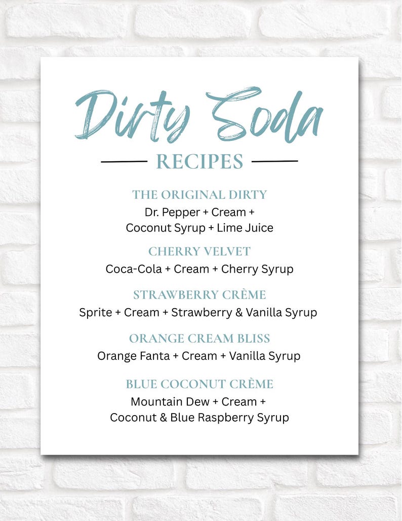 Dirty Soda Bar Sign – Printable Menu – Digital Download - 4th of July ...