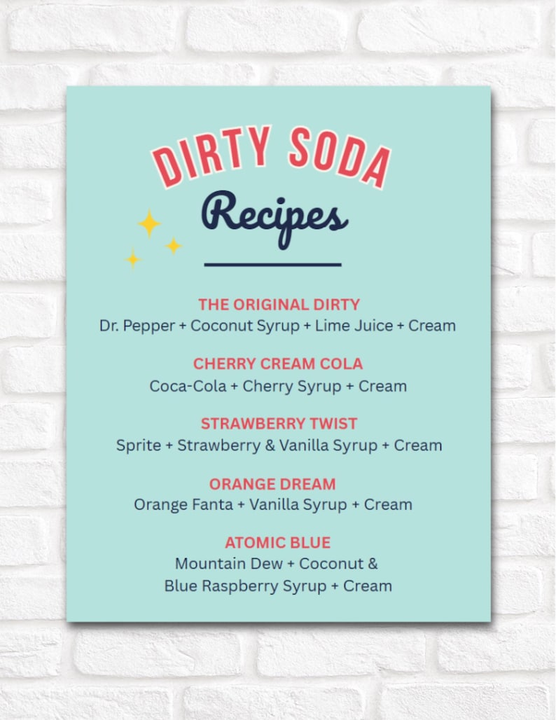 Dirty Soda Bar Sign – Retro Printable Menu – Digital Download - 4th of ...