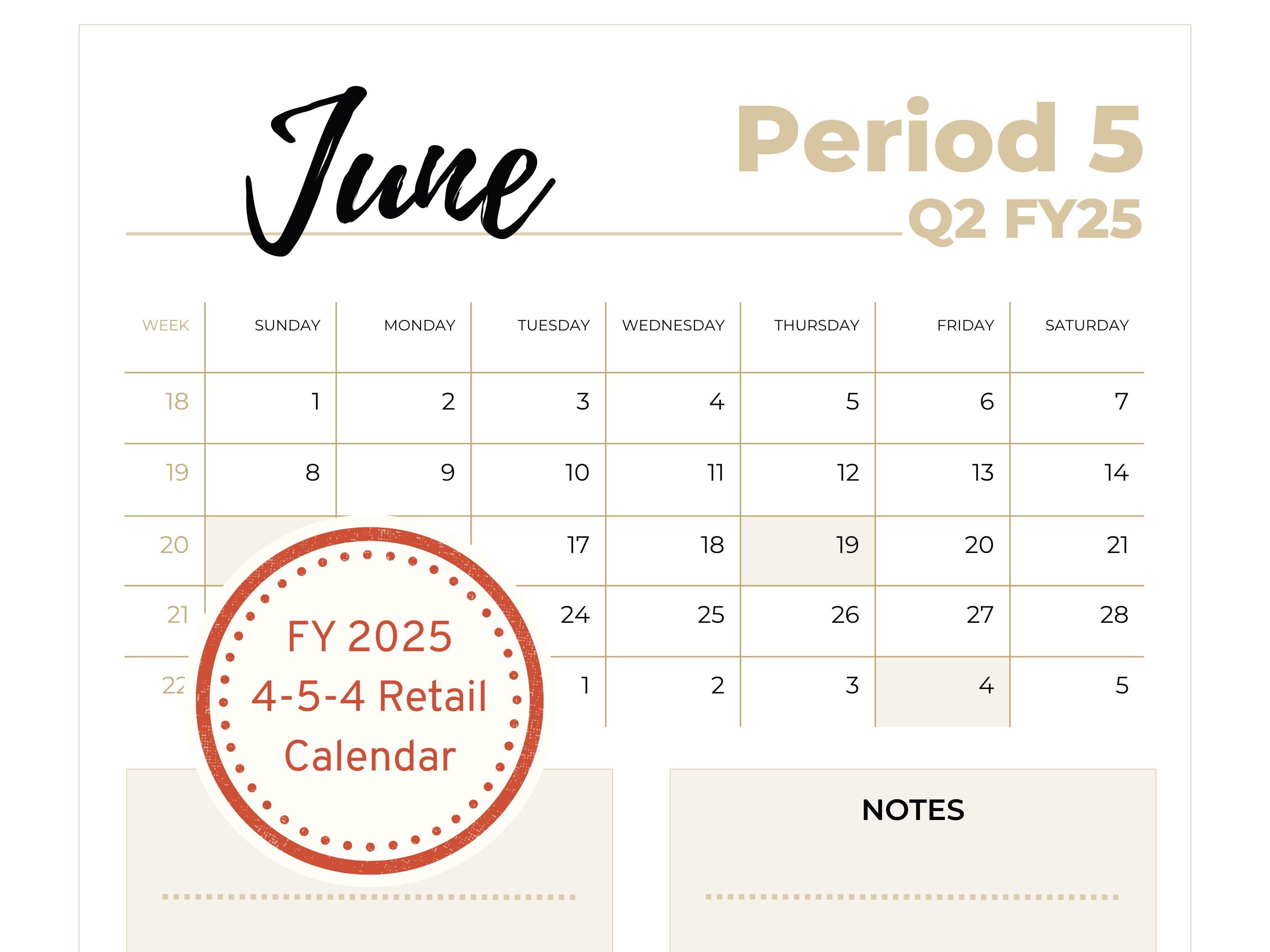Retail 4-5-4 Fiscal Year Calendar 2025 | Printable 12-page Calendar PDF ...