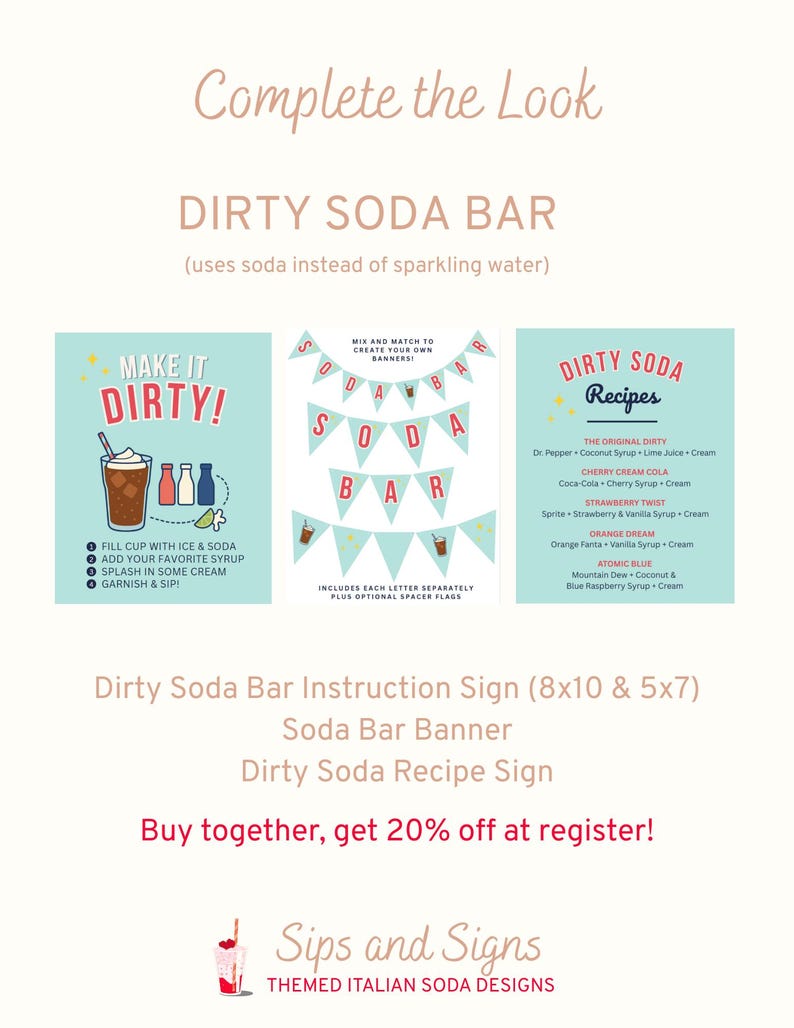 Dirty Soda Bar Sign – Retro Printable Drink Station – Party Decor for ...