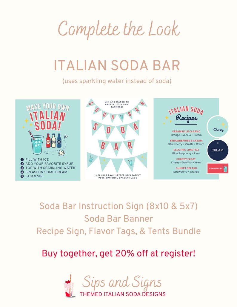 Italian Soda Bar Sign - Retro Diner Theme - Digital Download - Recipe ...
