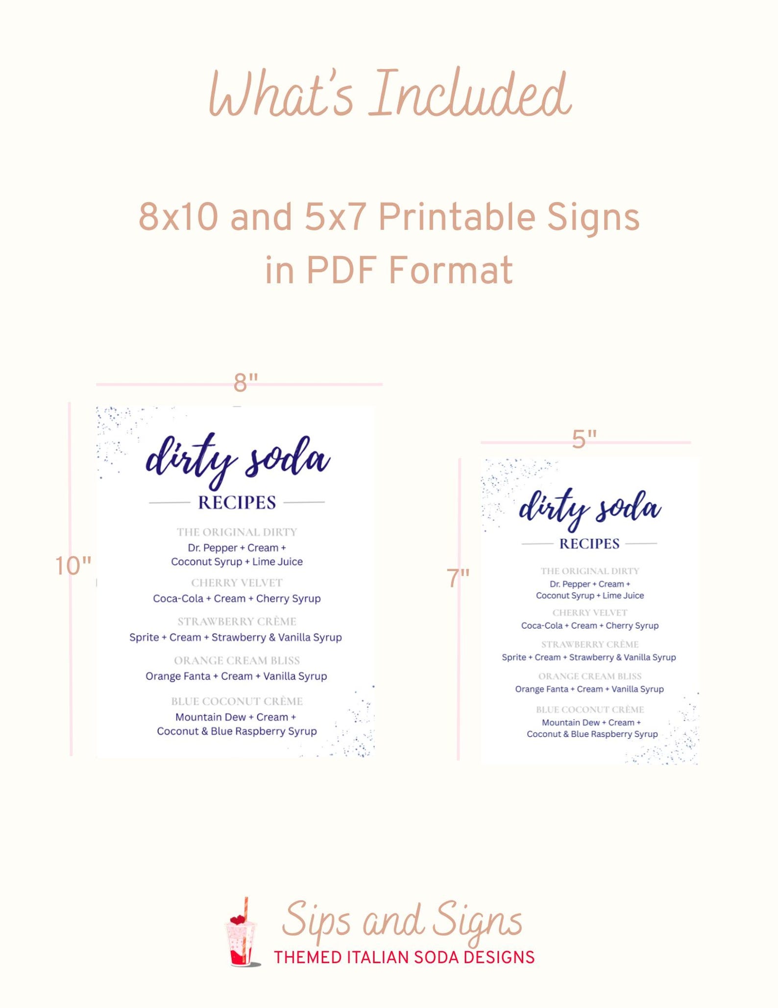 Dirty Soda Recipes Sign – Printable Drink Menu – Elegant Navy & Silver ...