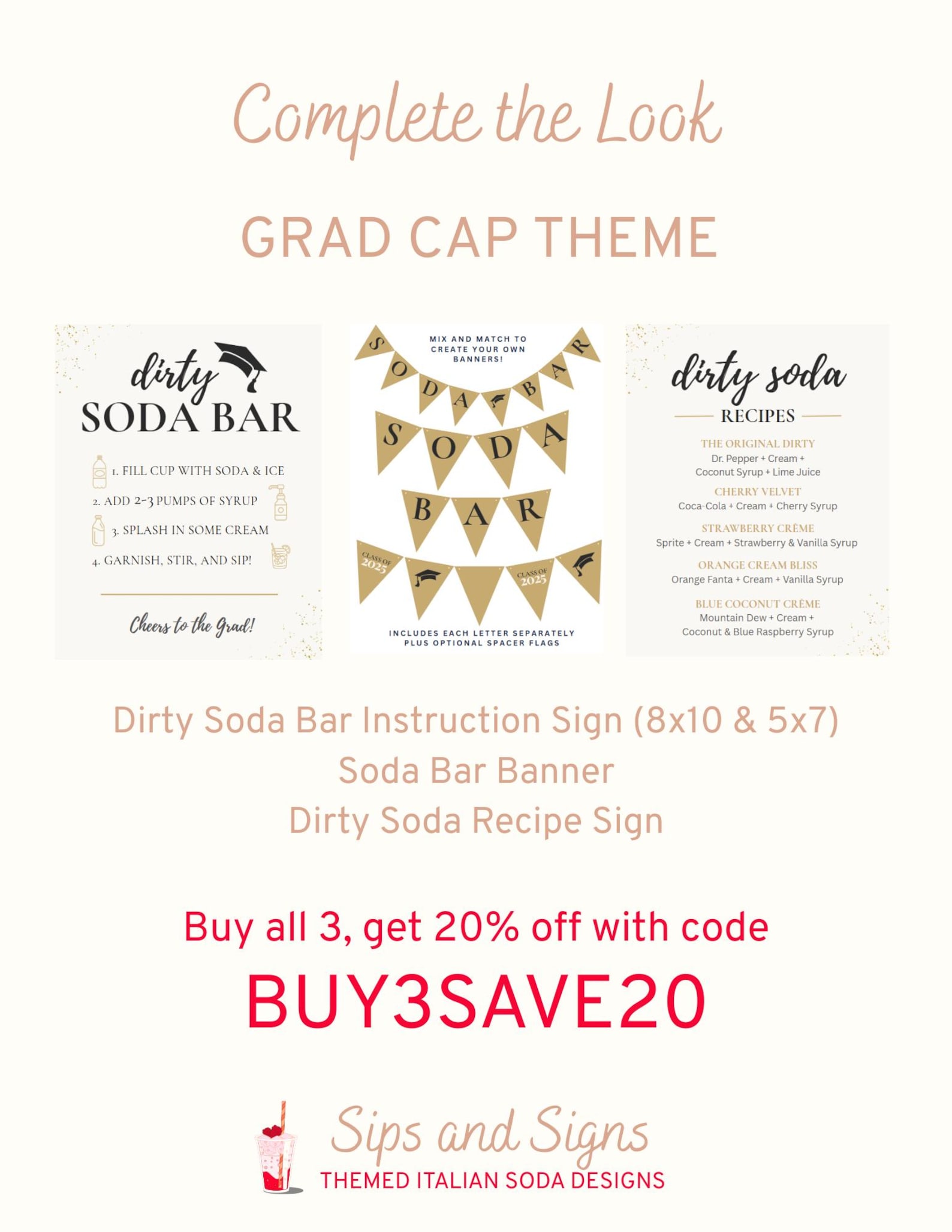 Dirty Soda Bar Sign – Graduation Printable Drink Station – Recipe Sign ...