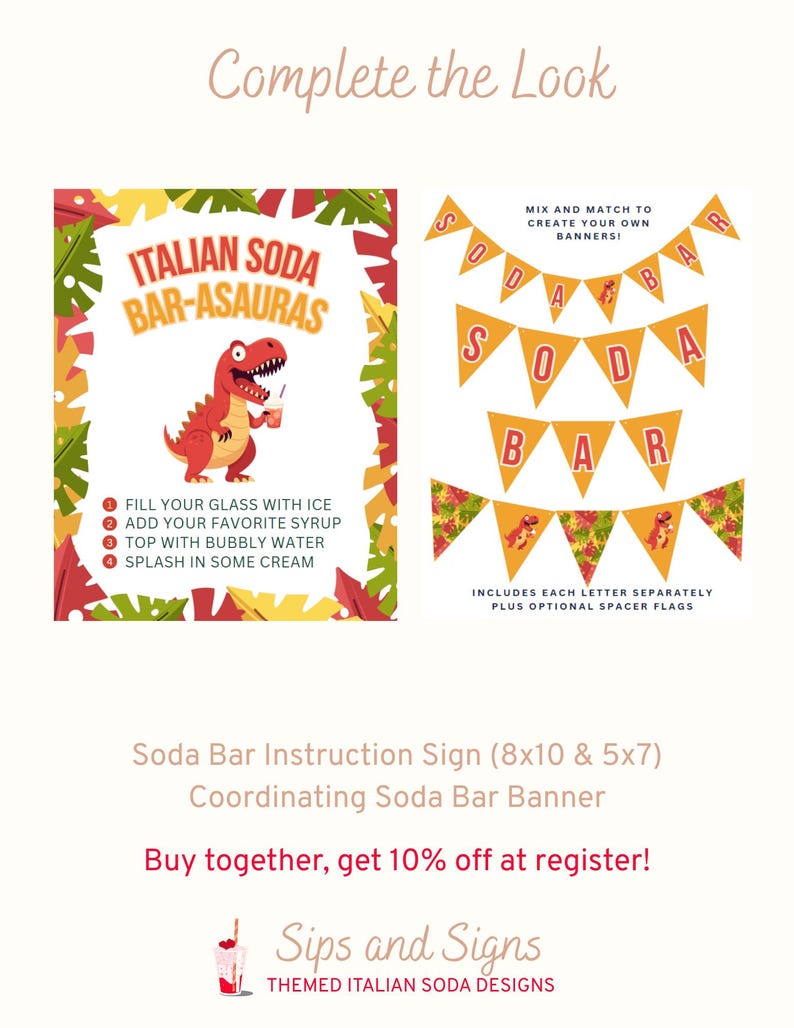 Italian Soda Bar Sign - Dinosaur Theme - Digital Download - T-rex With ...