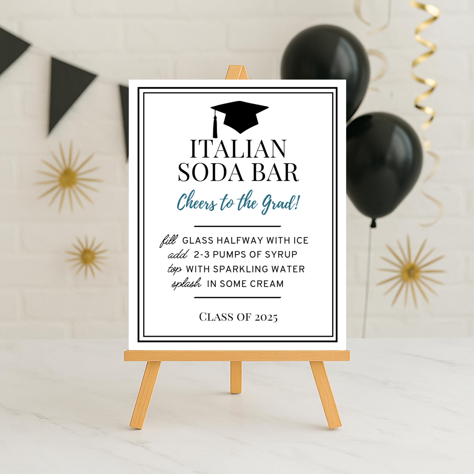 Italian Soda Bar Sign - Graduation Theme in Black - Digital Download ...