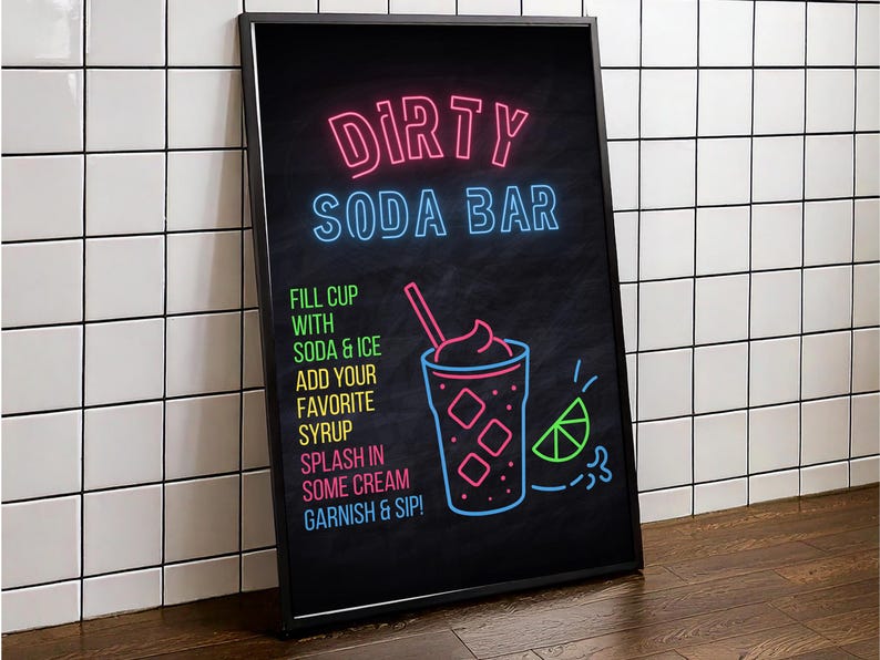 Dirty Soda Bar Sign – Neon Printable Drink Station – Party Decor for ...