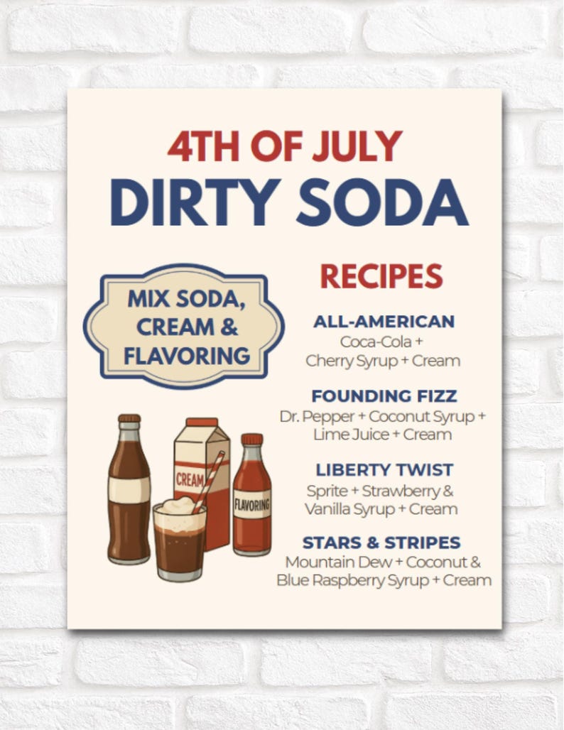 Dirty Soda Bar Sign – 4th of July Recipe Menu – Printable Drink Station ...