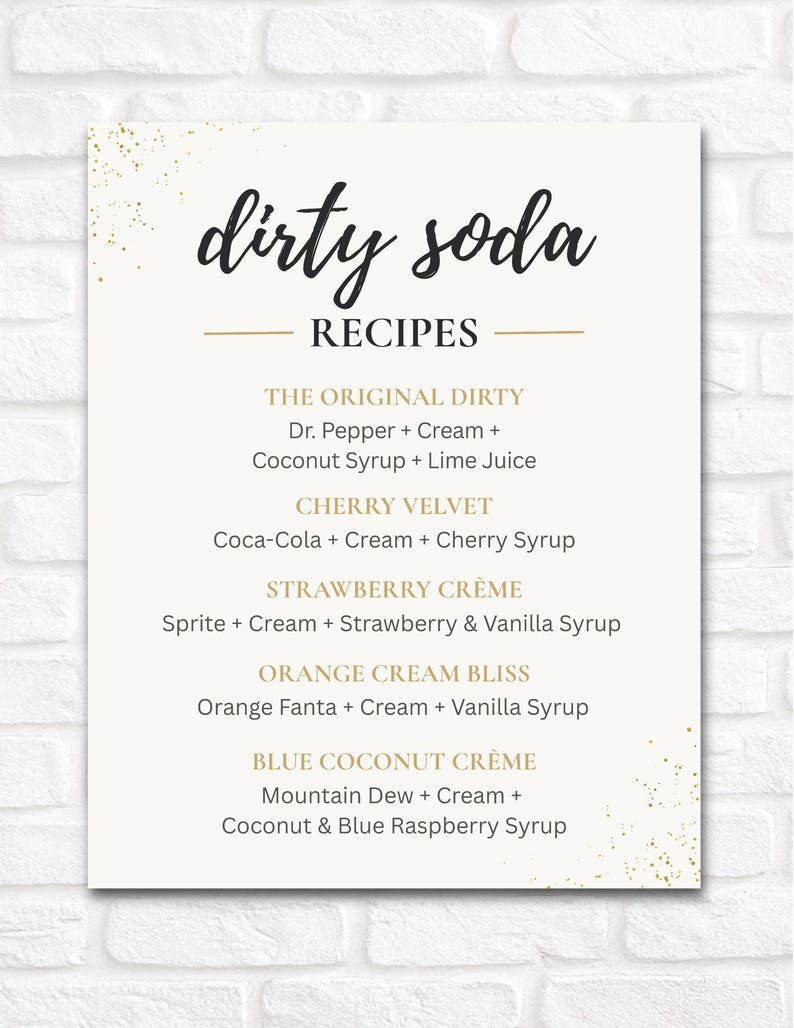 Dirty Soda Bar Sign – Graduation Printable Drink Station – Recipe Sign ...