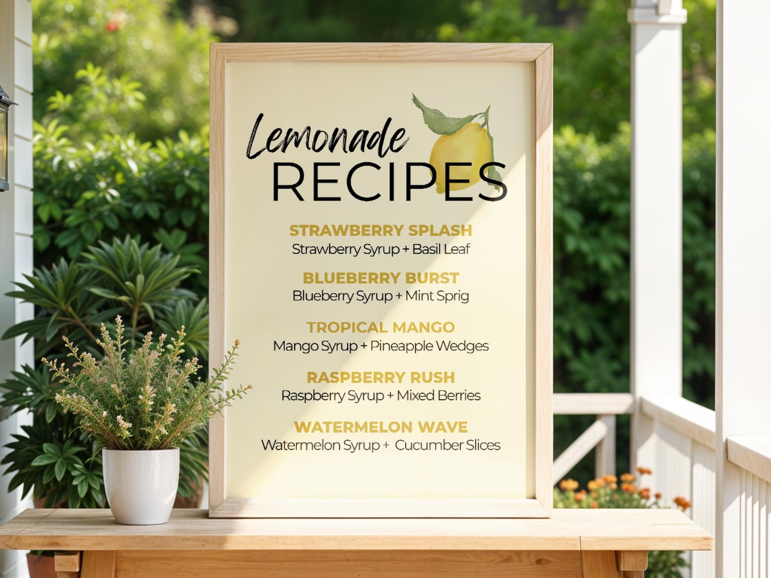Lemonade Bar Recipe Menu Sign – Printable Lemonade Station Decor ...