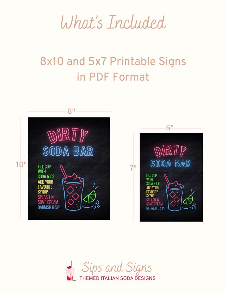 Dirty Soda Bar Sign – Neon Printable Drink Station – Party Decor for ...