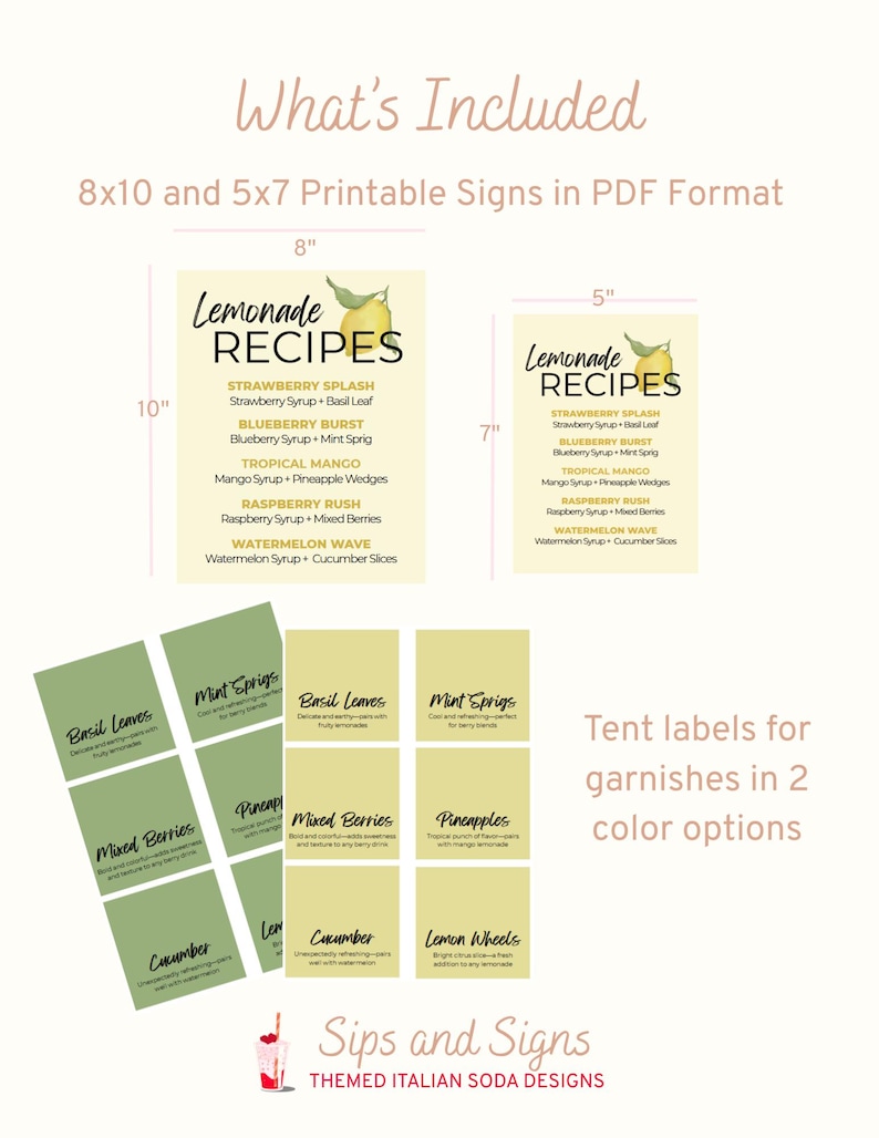 Lemonade Bar Recipe Menu Sign – Printable Lemonade Station Decor ...