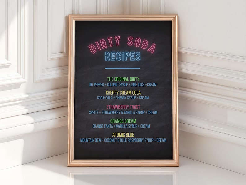 Dirty Soda Bar Sign – Neon Printable Menu – Digital Download - 4th of ...
