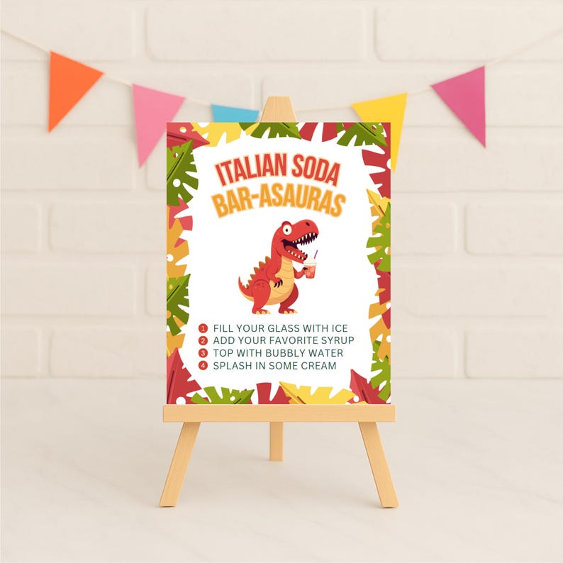 Italian Soda Bar Sign - Dinosaur Theme - Digital Download - T-rex With ...