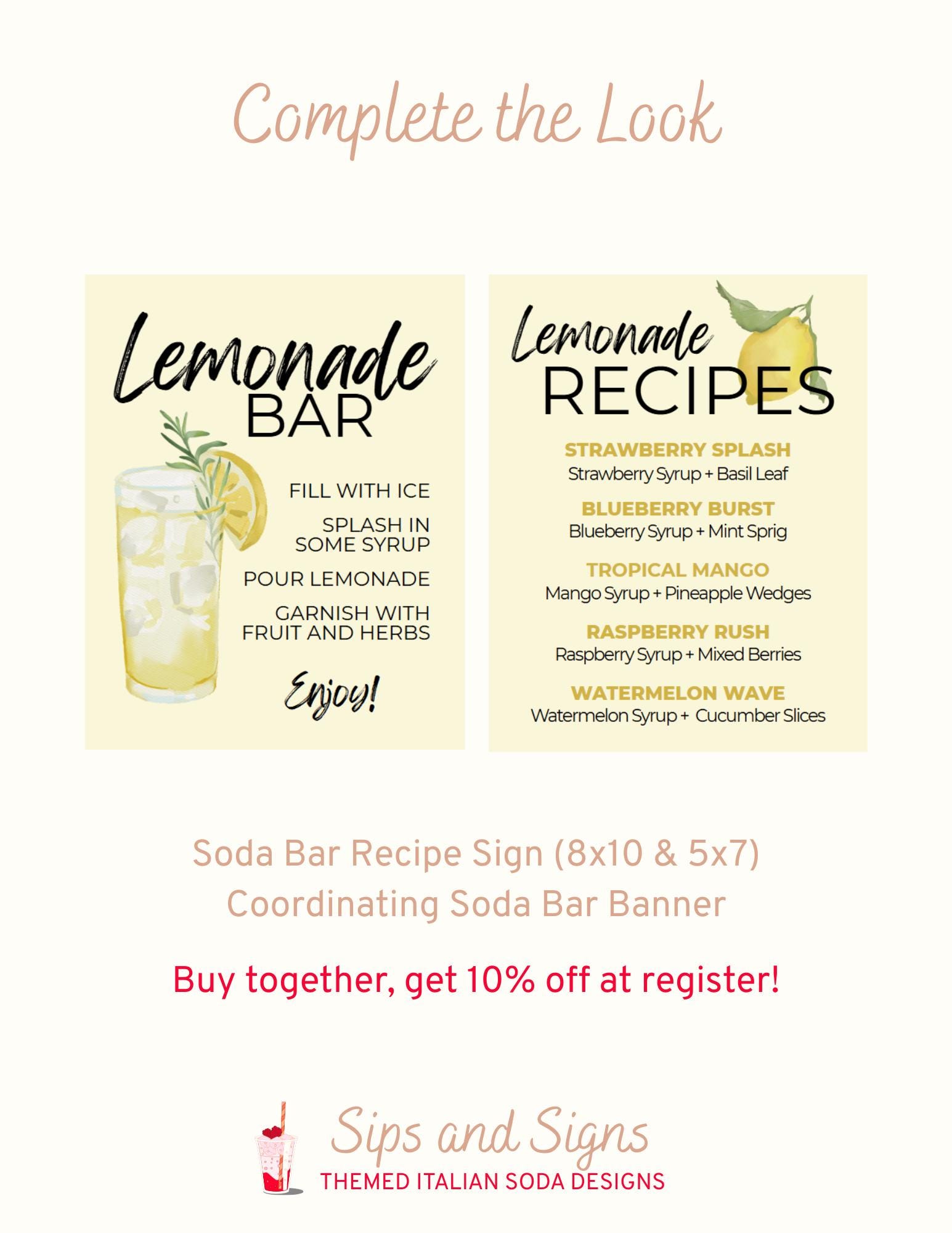 Lemonade Bar Recipe Menu Sign – Printable Lemonade Station Decor ...