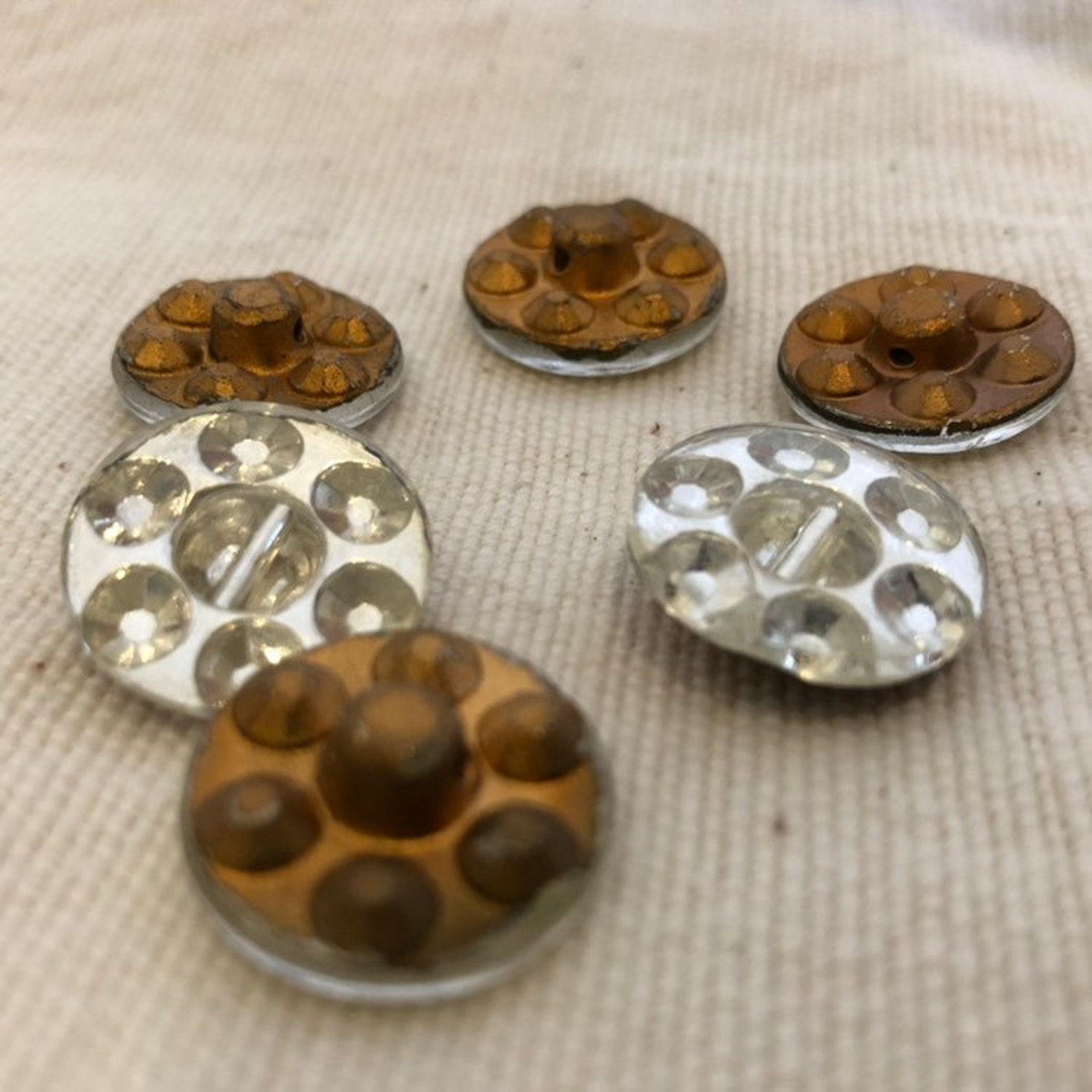 6 Antique Vintage Glass Shank Style Clear Buttons With Gold Foil ...