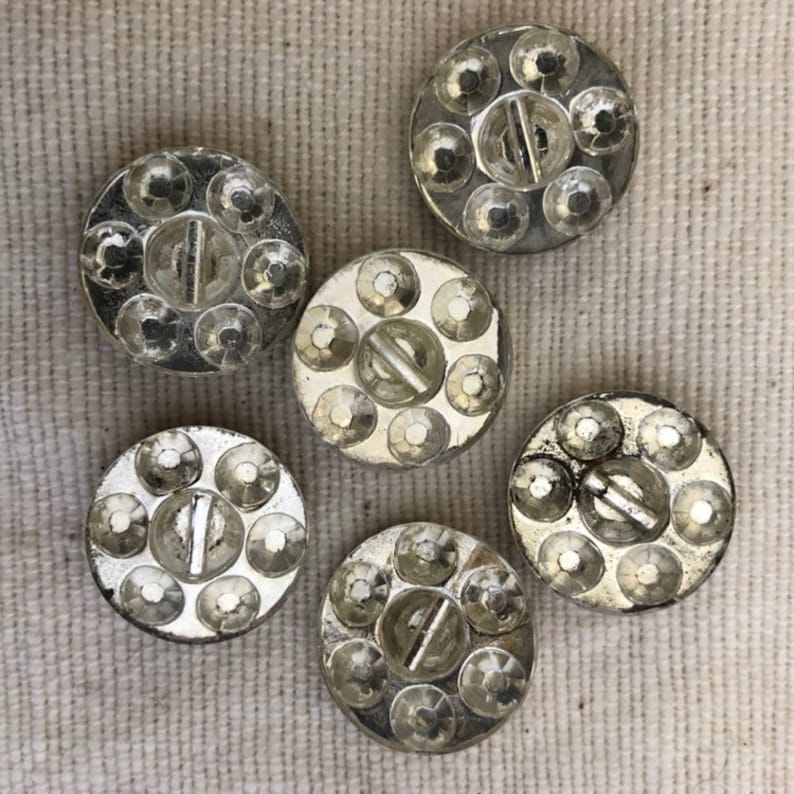 6 Antique Vintage Glass Shank Style Clear Buttons With Gold Foil ...