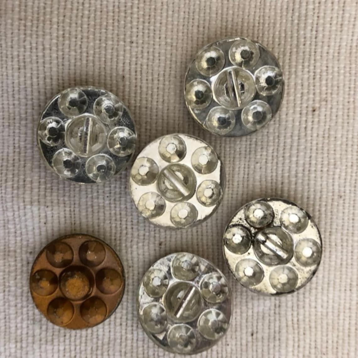 6 Antique Vintage Glass Shank Style Clear Buttons With Gold Foil ...