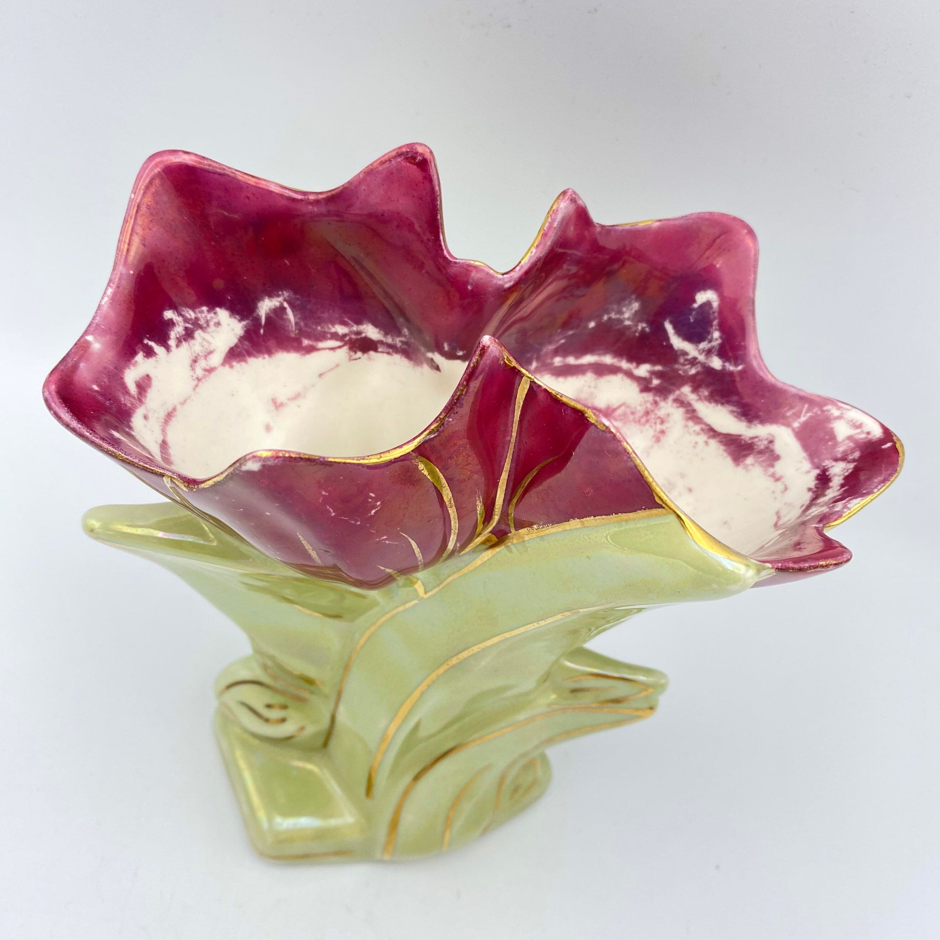 Vintage Double Tulip Flower Pottery Vase in Magenta Pink - Etsy