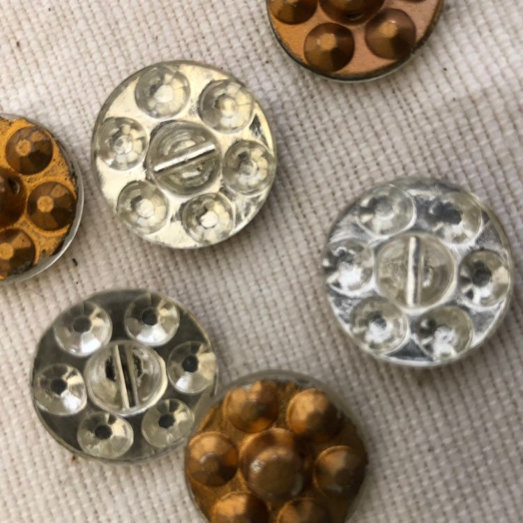6 Antique Vintage Glass Shank Style Clear Buttons With Gold Foil ...