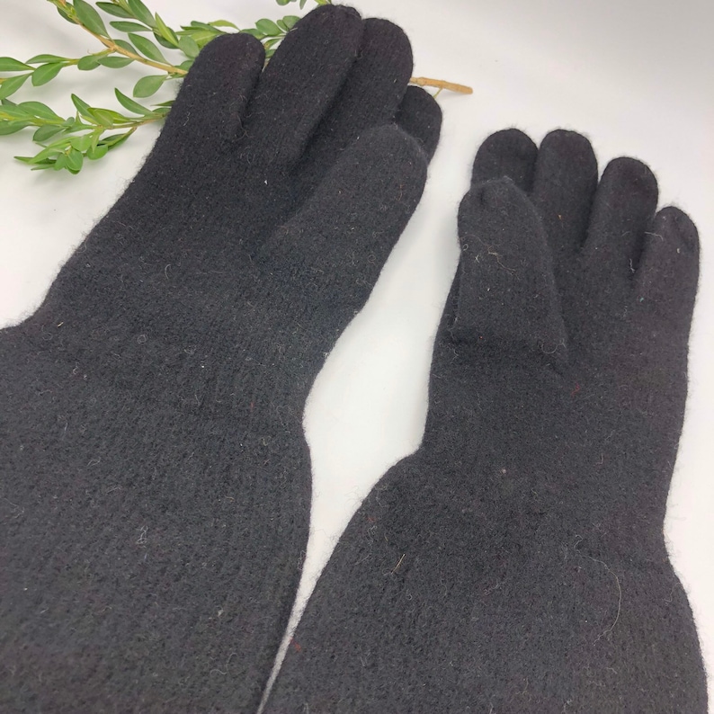 Antique Mens 1940s Long Wool Gloves , Black, Large Size, NOS Tags ...