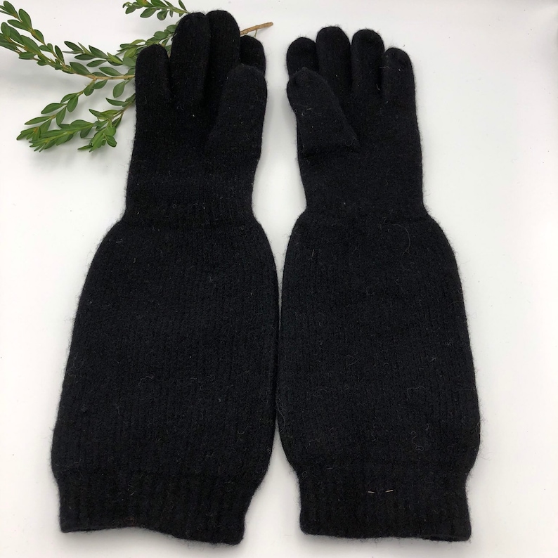 Antique Mens 1940s Long Wool Gloves , Black, Large Size, NOS Tags ...