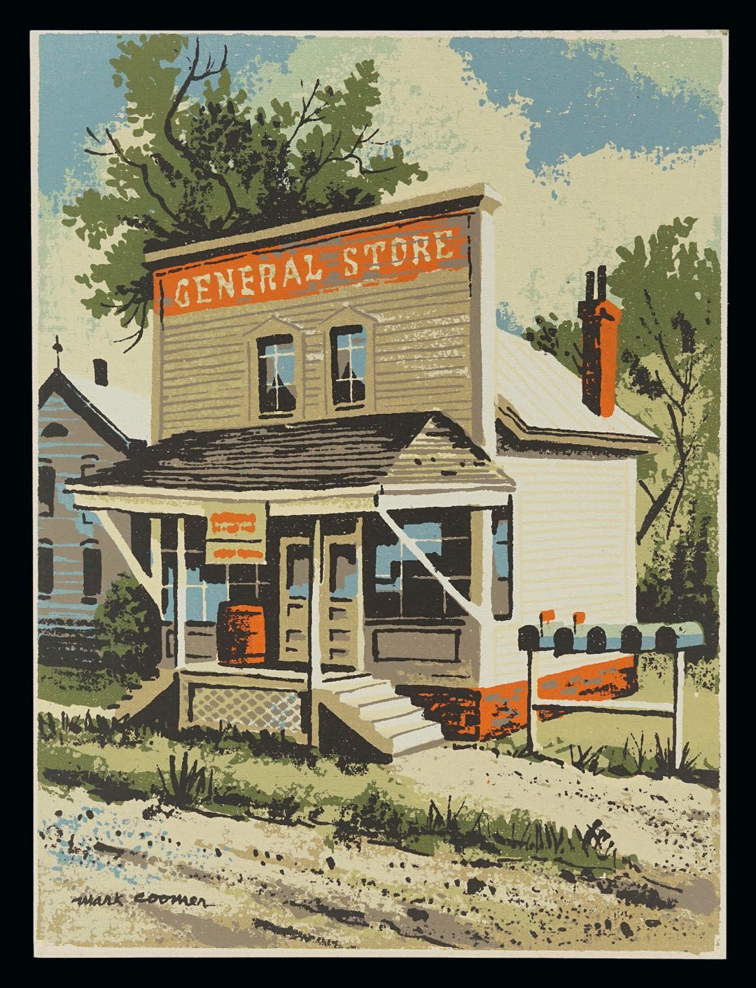 Mark Coomer Serigraph General Store Storefront Print Vintage Art ...