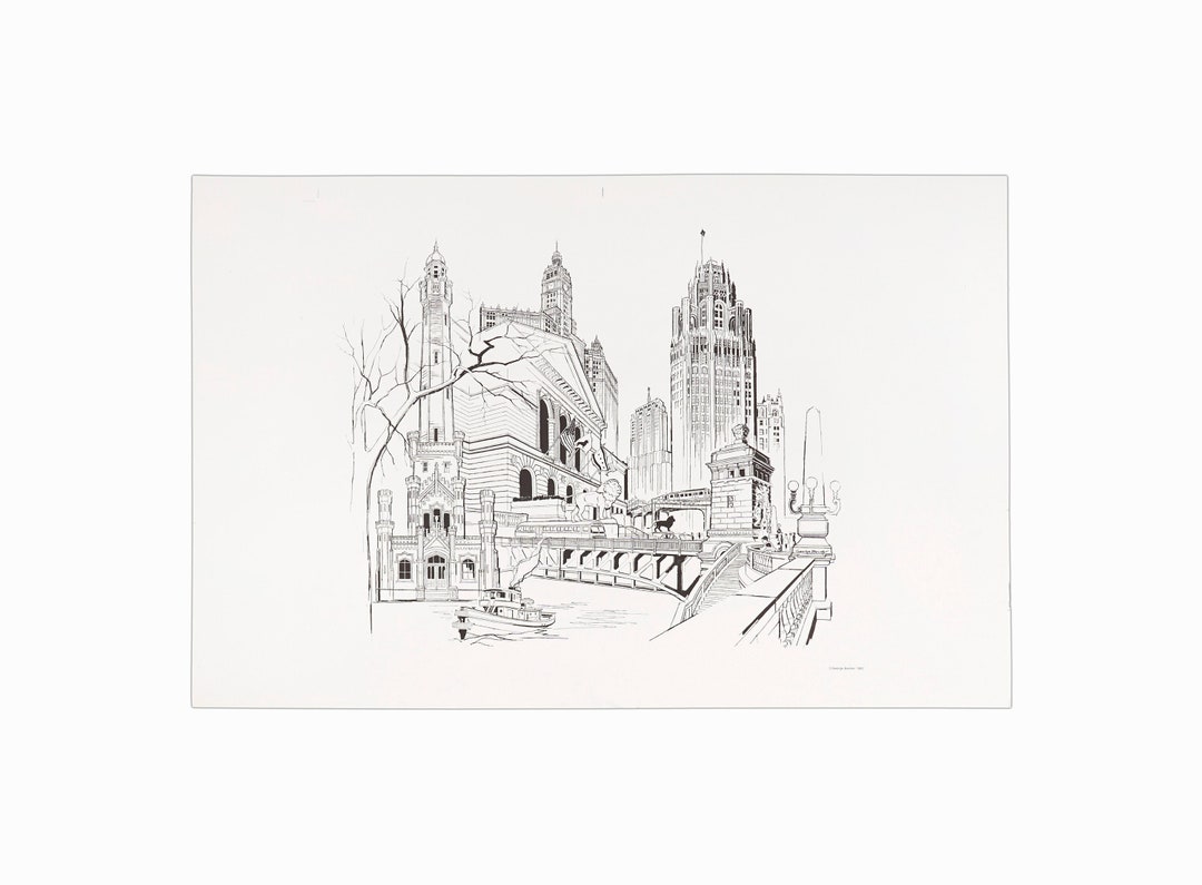1982 George Becker Chicago Print Landmarks Chicago Water Tower ...