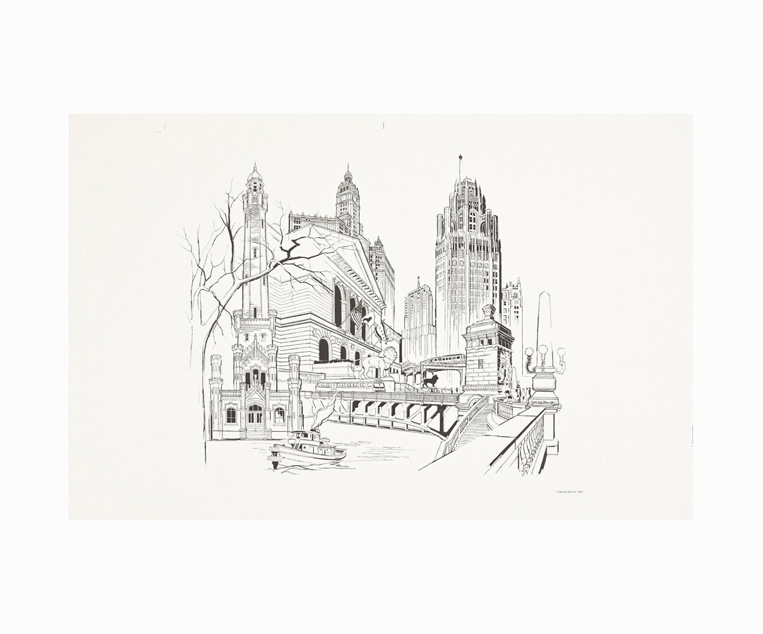 1982 George Becker Chicago Print Landmarks Chicago Water Tower ...