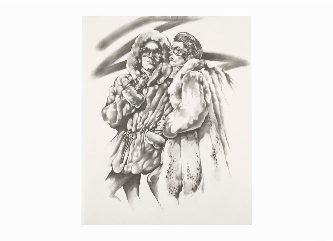 Gil Baker Pencil Drawing Graphite Women in Furs Illustration Vintage - Etsy
