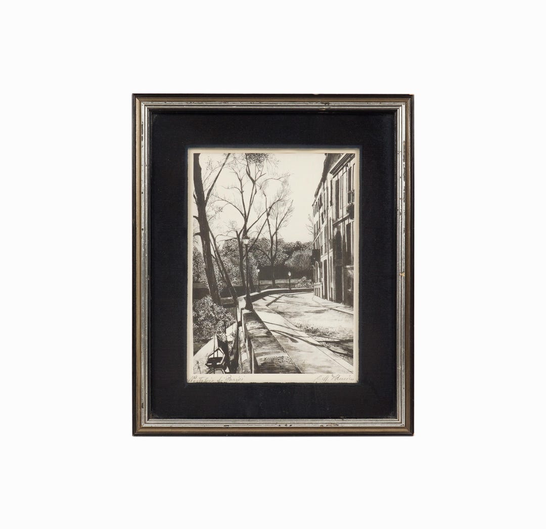Vintage Italian Lithograph on Paper Paris Print French Street Scene ...