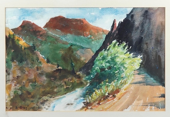 Vintage B. Gray Watercolor Painting Canyon River Mountains | Etsy