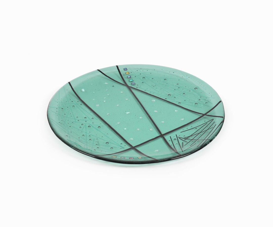 Large Decorative Glass Plate Green Iridescent Platter - Etsy