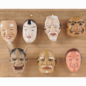 Noh Theater Ceramic Mask Japan Miniature Kojo Netsuke Seven Lucky Gods ...