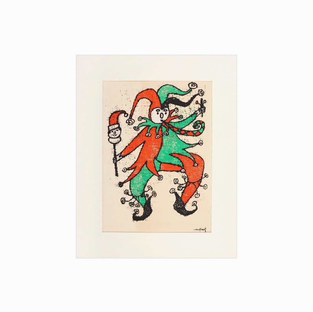 Mid-century Jester Serigraph on Paper Print Court Jester Joker Fool ...