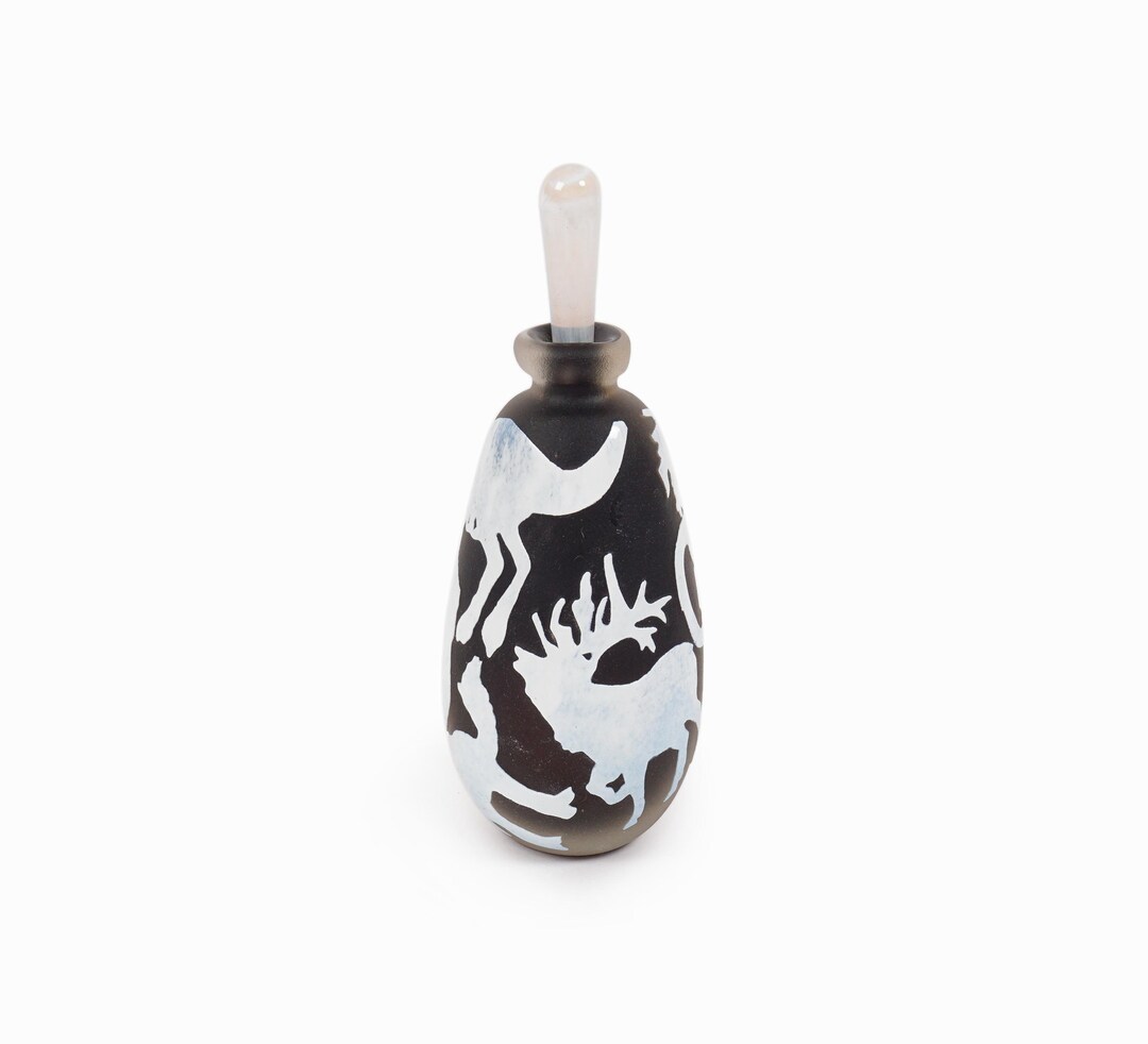 1988 Colleen Ott Hand Blown Art Glass Vase Vintage American Art Animals ...