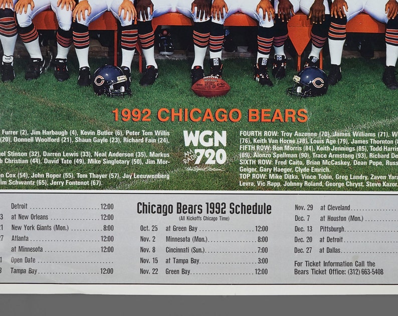 1992 Chicago Bears Schedule KODAK Promo Vintage Poster - Etsy