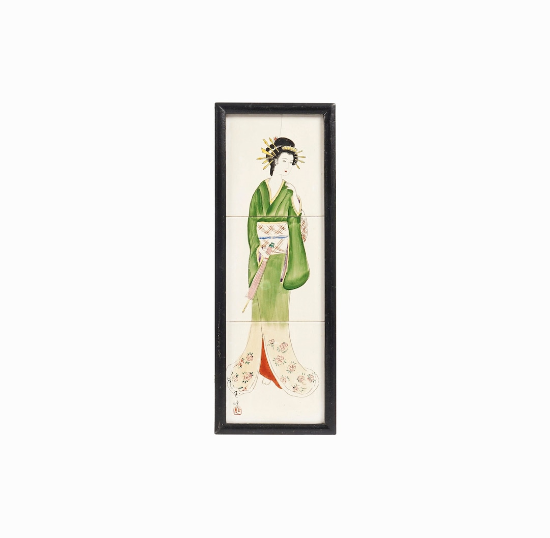 Hand Painted Geisha Ceramic Tile Enesco Japan - Etsy
