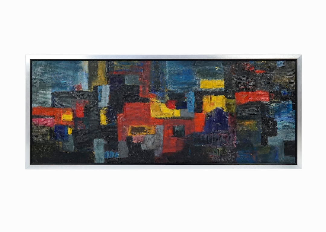 Mid Century Abstract Oil Painting on Canvas "city at Night" Abstracted ...