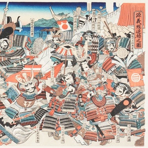 Japanese Color Lithograph Samurai Warriors Battle - Etsy