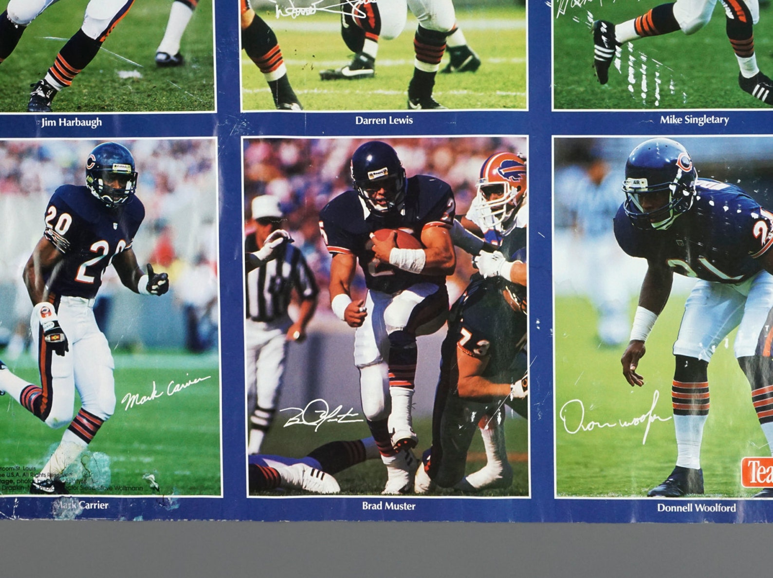 1990s Chicago Bears Team Poster NFL 16 X 20 Vintage Jim Harbaugh Darren ...