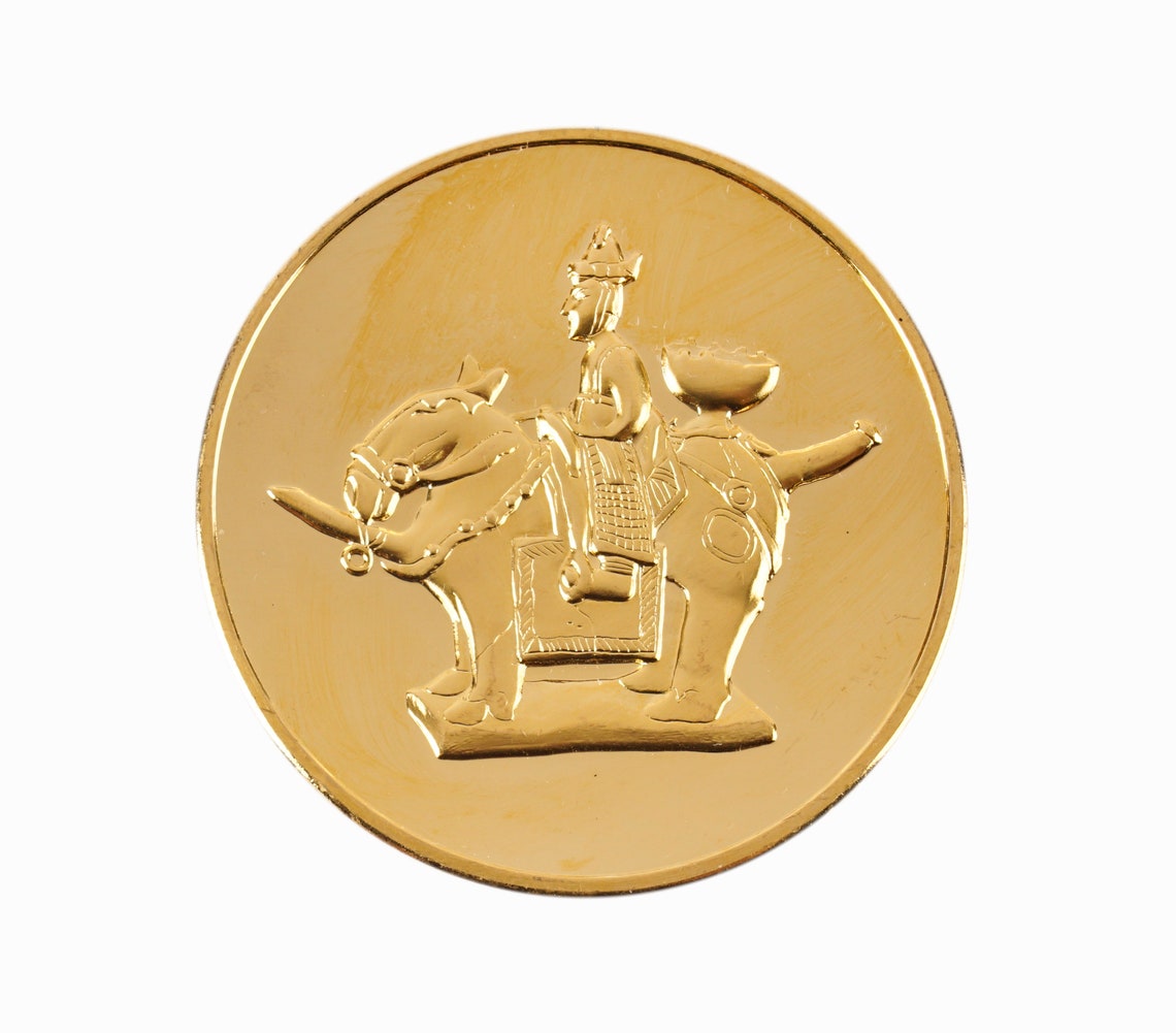 24k Gold Plated Bronze Medal Coin Gold Warrior on Horseback (horseman ...