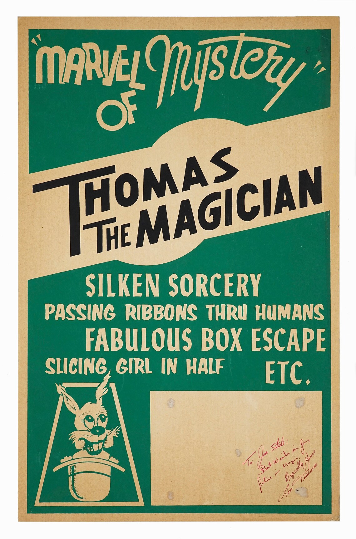1960s Screenprint Marvel Mystery of Thomas the Magician Magic Show ...