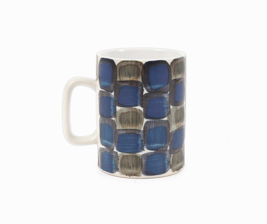 Vintage Ceramic Mug Indigo Checkered Tea Cup - Etsy