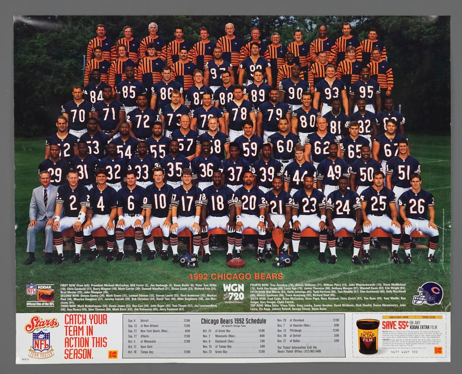 1992 Chicago Bears Schedule KODAK Promo Vintage Poster - Etsy