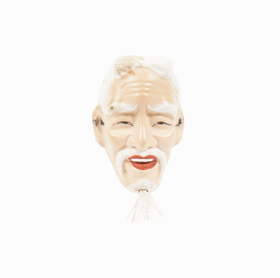 Noh Theater Ceramic Mask Japan Miniature Kojo Netsuke Seven Lucky Gods ...