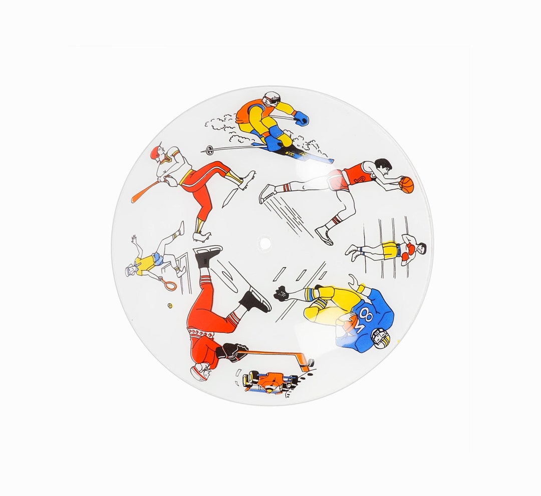 Vintage Glass Lamp Shade Sports Baseball Basketball Hockey Skiing ...