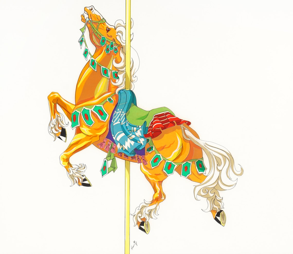 Nancy H. Strailey Carousel Horse Mixed Media Painting - Etsy